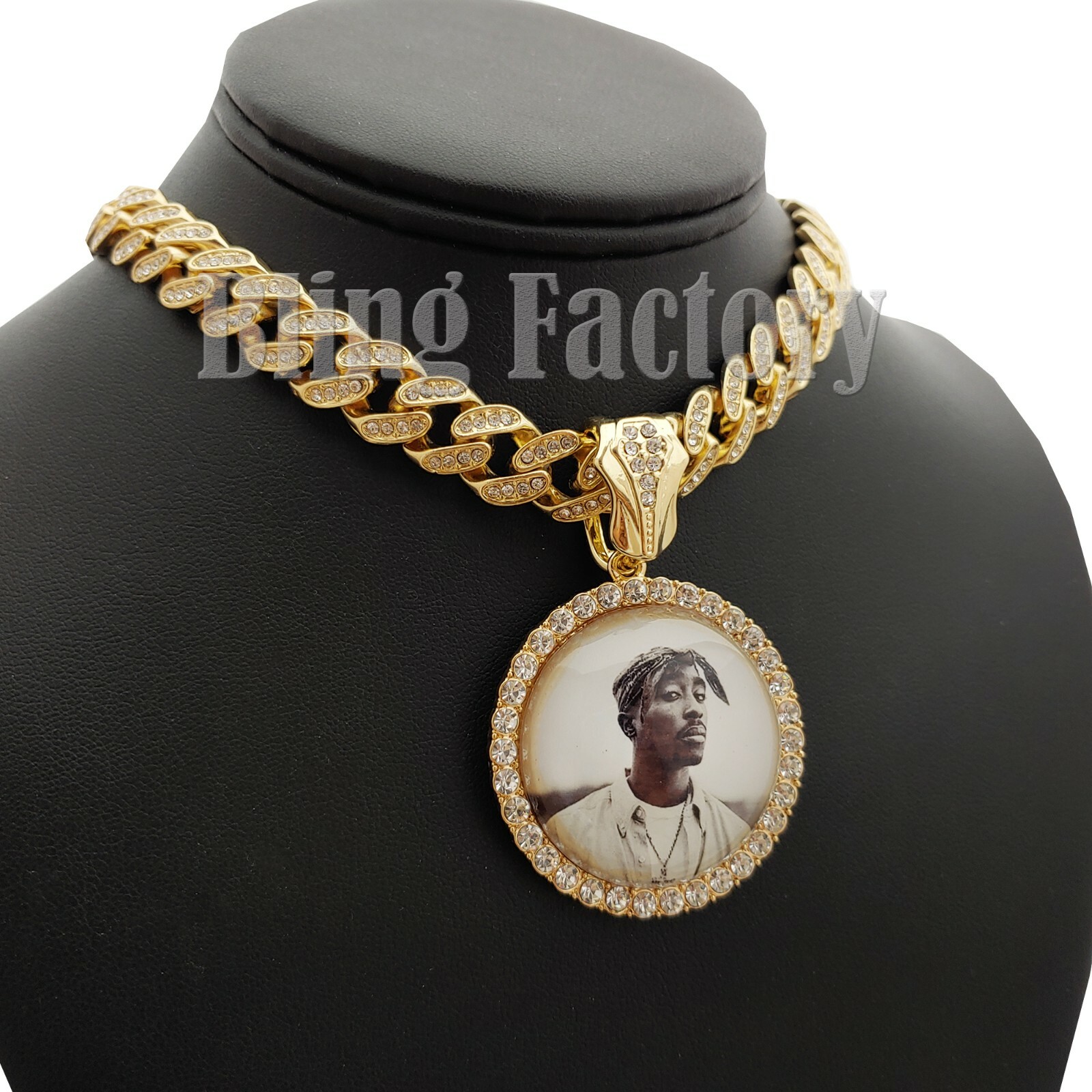 Hip Hop 2Pac Picture Frame & 18" Iced Box Lock Cuban Choker Chain Bling ...