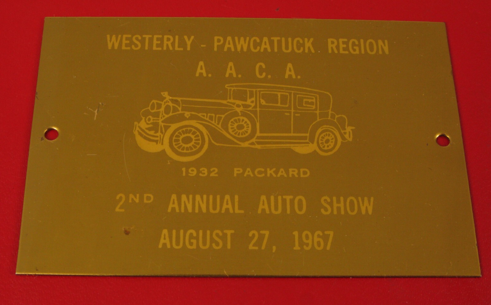 VINTAGE 1967 WESTERLY RI ANTIQUE CAR CLUB 1932 PACKARD METAL PLAQUE ...