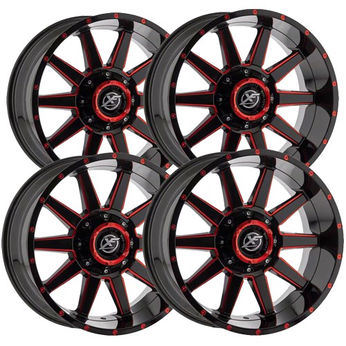 (Set of 4) XF Off-Road XF-219 18x9 5x5"/5x5.5" +12mm Black/Red Wheels ...