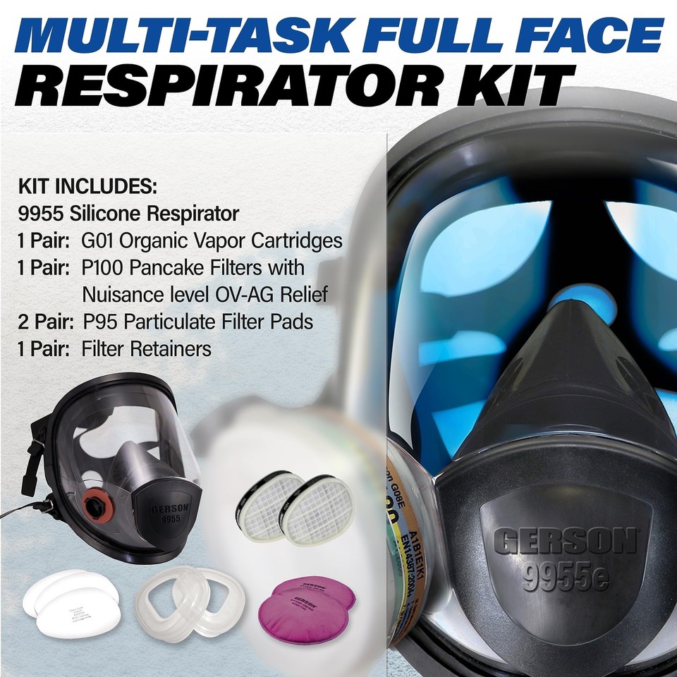GERSON Full Face Respirator Mask - Panoramic Lens, Filters and ...