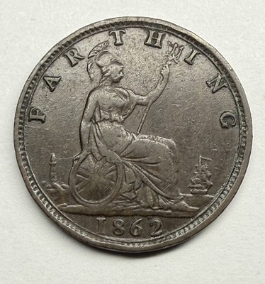 1862 Great Britain 1 Farthing Low “2” XF+ Beautiful Specimen Queen ...
