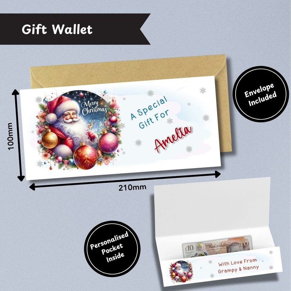 Christmas Money Wallet with Envelope Personalised Gift Card Holder ...
