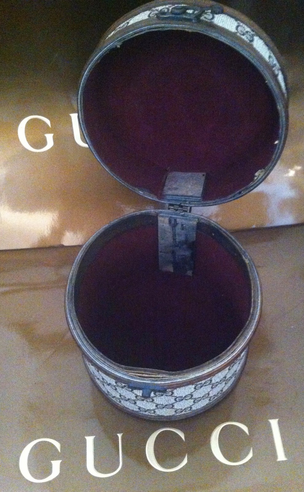 GUCCI Collectible BOX Leather Wood GG Logo Canvas Trinket Holder ...