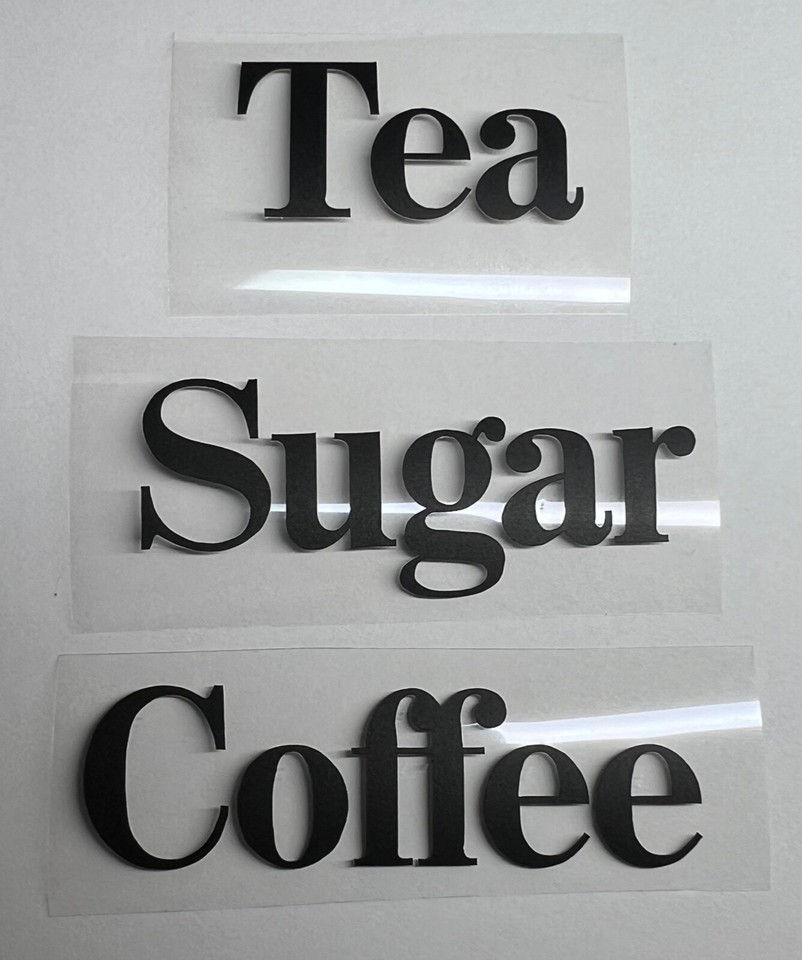 BLACK Vinyl Stickers Labels Pantry Tea Coffee Sugar Kitchen Jars ...