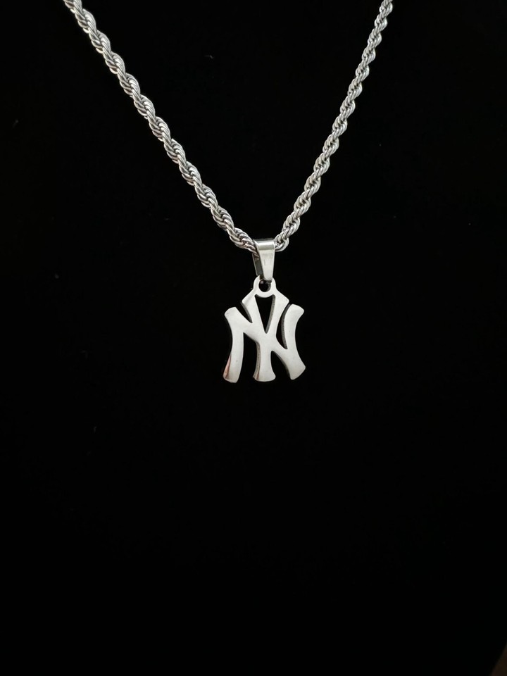 New York Yankees Necklace - NY Silver Plated - 22" 3mm Rope Chain ...