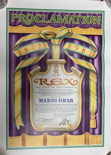 Krewe Of Rex 1982 Carnival Proclamation 23” X 17” the Year Boatner ...