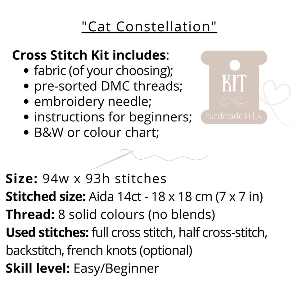 Cat Constellation Cross Stitch Kit, DMC Threads, Aida, Printed Pattern ...