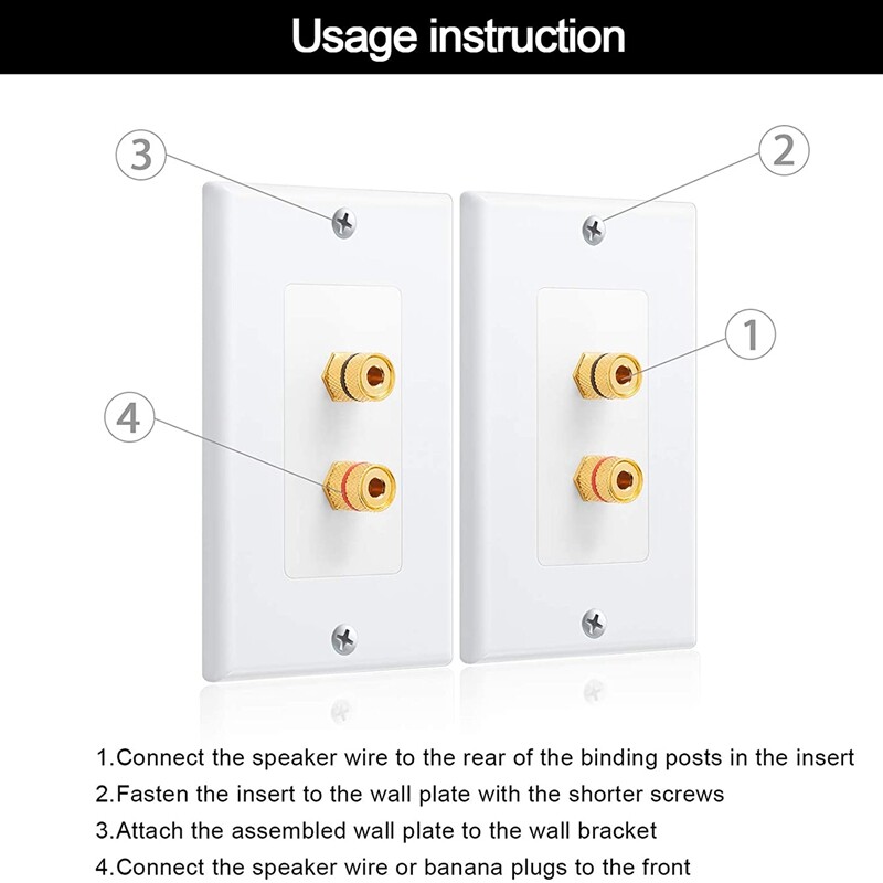 4 Pack Single Gang 1.0 Speaker Wire Wall Plate (Banana Plug Wall Plate ...