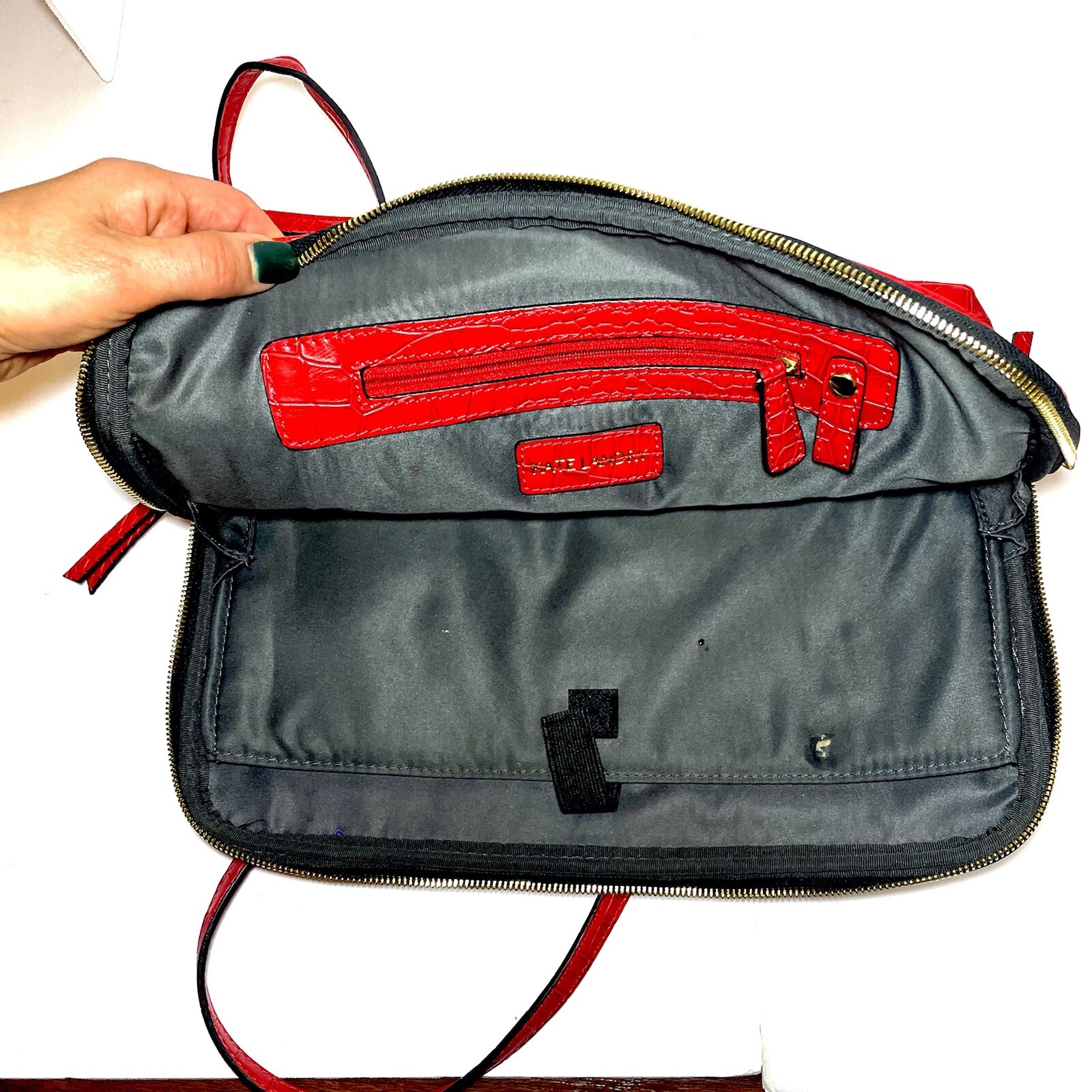 Kate Landry Red Statement Crocodile Skin Bag - Gem