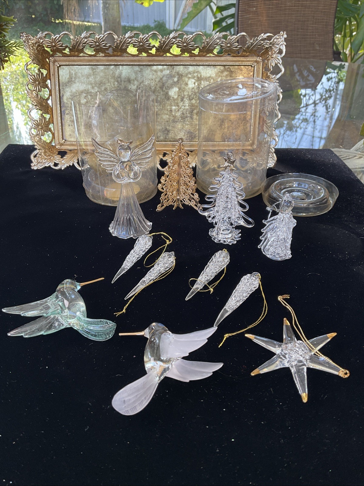 11 Vintage Spun Glass Assorted Christmas Ornaments With Gold Trim | eBay