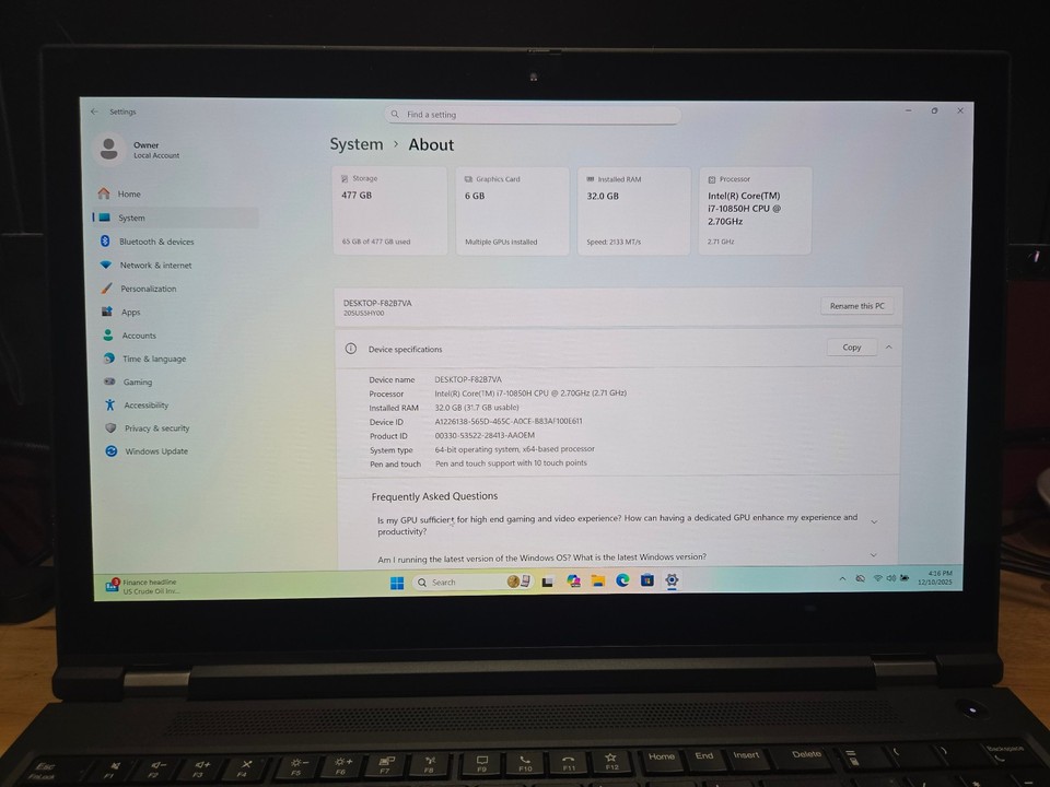 ThinkPad P15 Gen 1: i7-10850H, 32GB RAM, 512GB NVMe, 4K OLED Touch, RTX ...