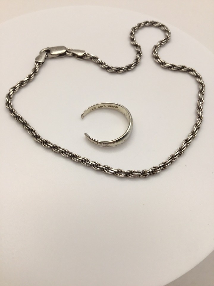 Sterling Silver 925 Anklet & Toe Ring ~ 10" Anklet | eBay