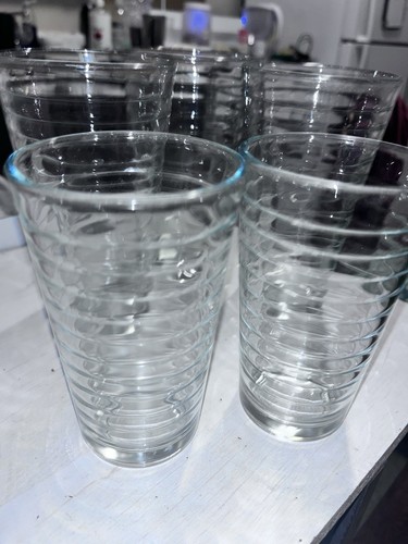 Vtg Libbey CRISA Clear Glass Tumblers w/Inside Banded Hoops. 5” (2), 6 ...