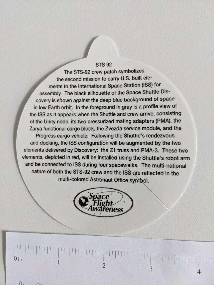 SPACE FLIGHT NASA STICKER DECAL STS-92 SPACE SHUTTLE DISCOVERY ISS ...