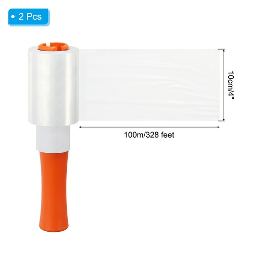 4" x 328Ft x 20mic Stretch Wrap Mini Roll 2Pcs Clear Plastic Film with ...