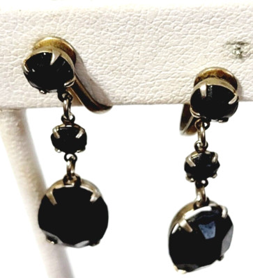 Vintage Black Glass Dangle Earrings Screw Back Drops Mid-Century sb-57 ...