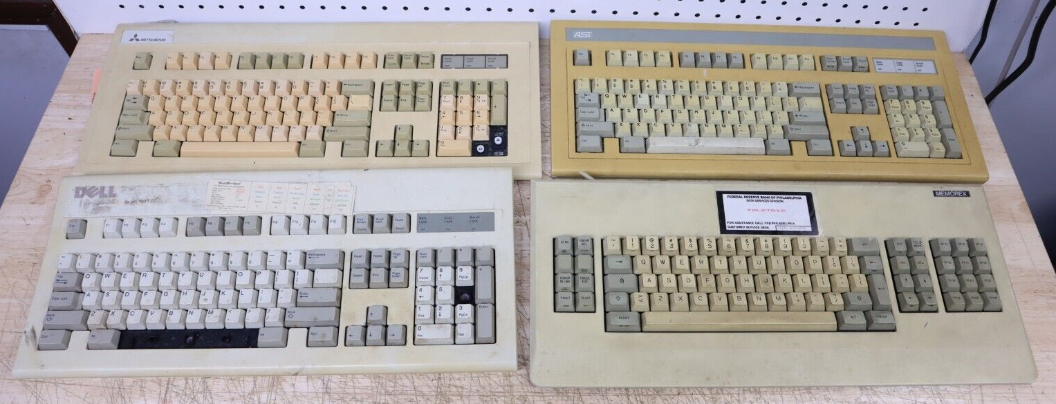 Vintage Lot x4 Computer Terminal Keyboards Dell Mitsubishi Memorex AST ...