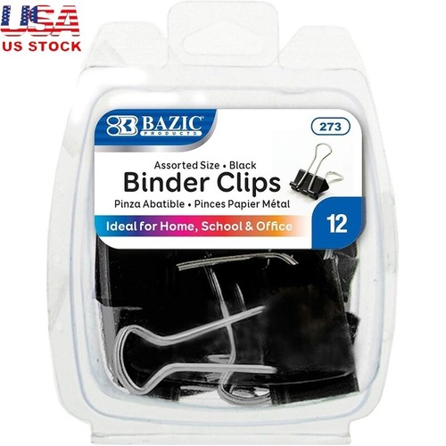 Assorted Binder Clips Small Medium Large Paper Clamps Office School 12 ...