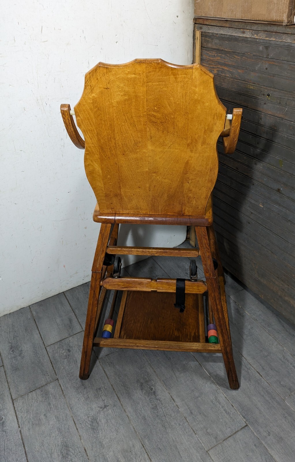 Vintage Wood Convertible Folding Baby High Chair Play Activity Desk ...