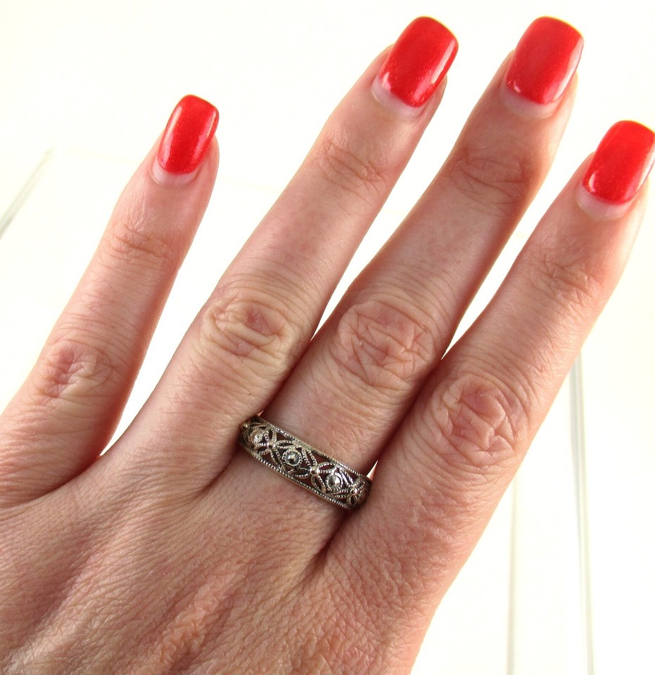 .925 Sterling Silver Ring Vintage Style Band RJ Graziano Open Work size ...