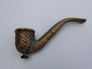 1930S HEAVY SOLID BRASS PIPE 115 mm long and bowl diameter 30 mm curio ...