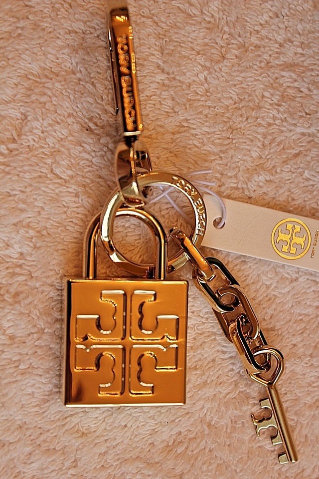 NWT Authentic TORY BURCH Gold Plated Padlock Key Fob Key Ring Keychain ...