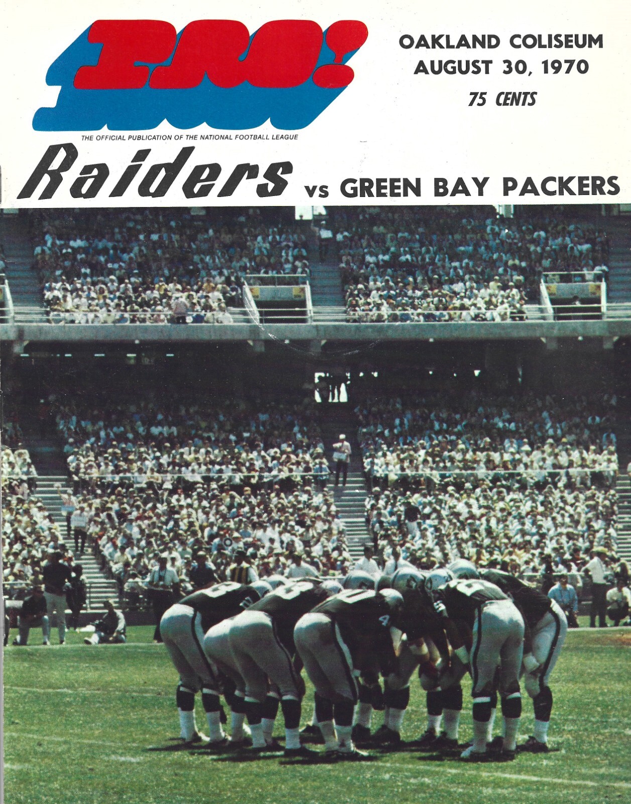 Vintage 1970 Green Bay Packers @ Oakland Raiders NFL Football Game ...