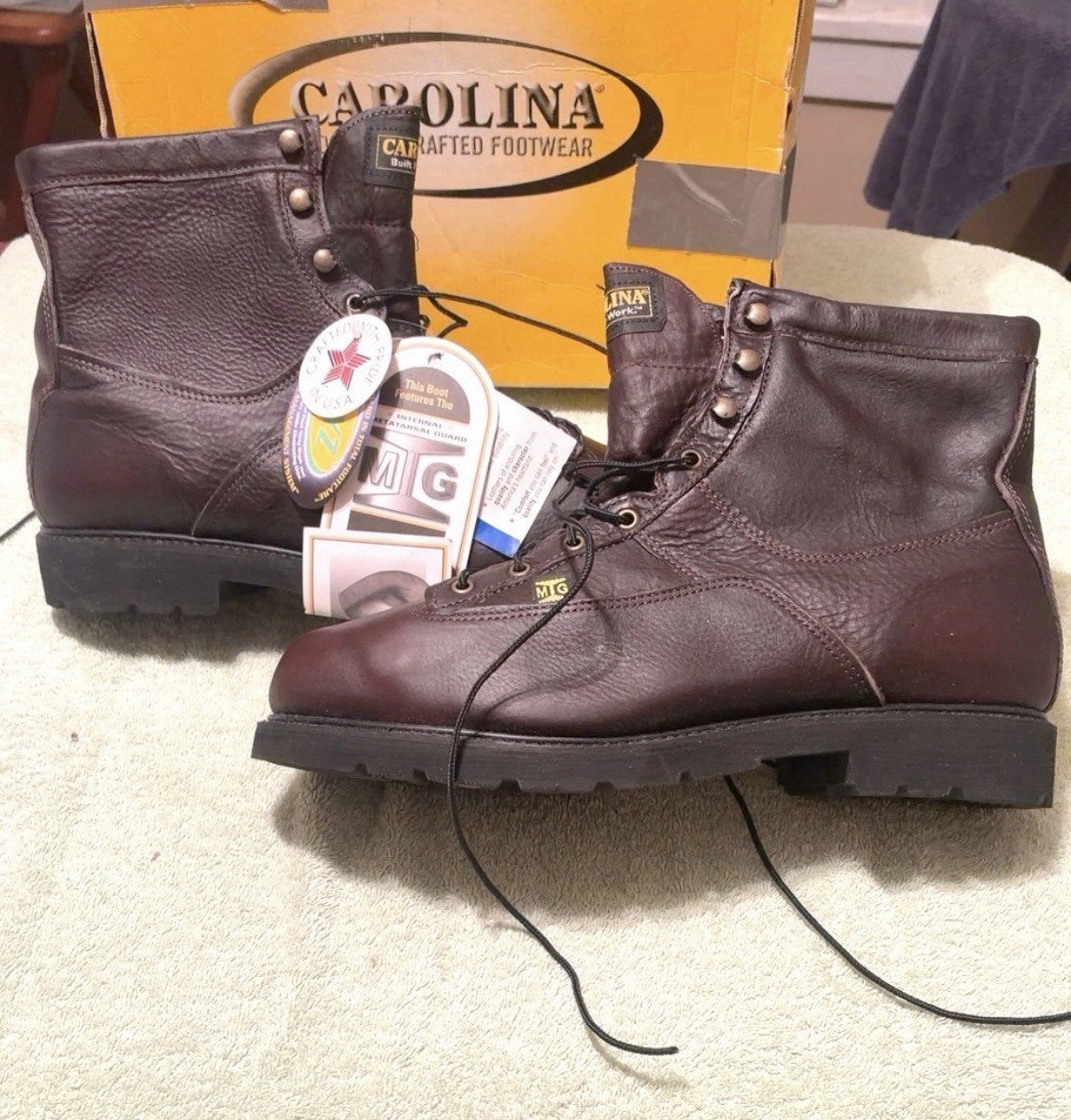 Carolina Men’s Brown Leather Steel Toe Work Boots Lace-Up Ankle 13EE ...