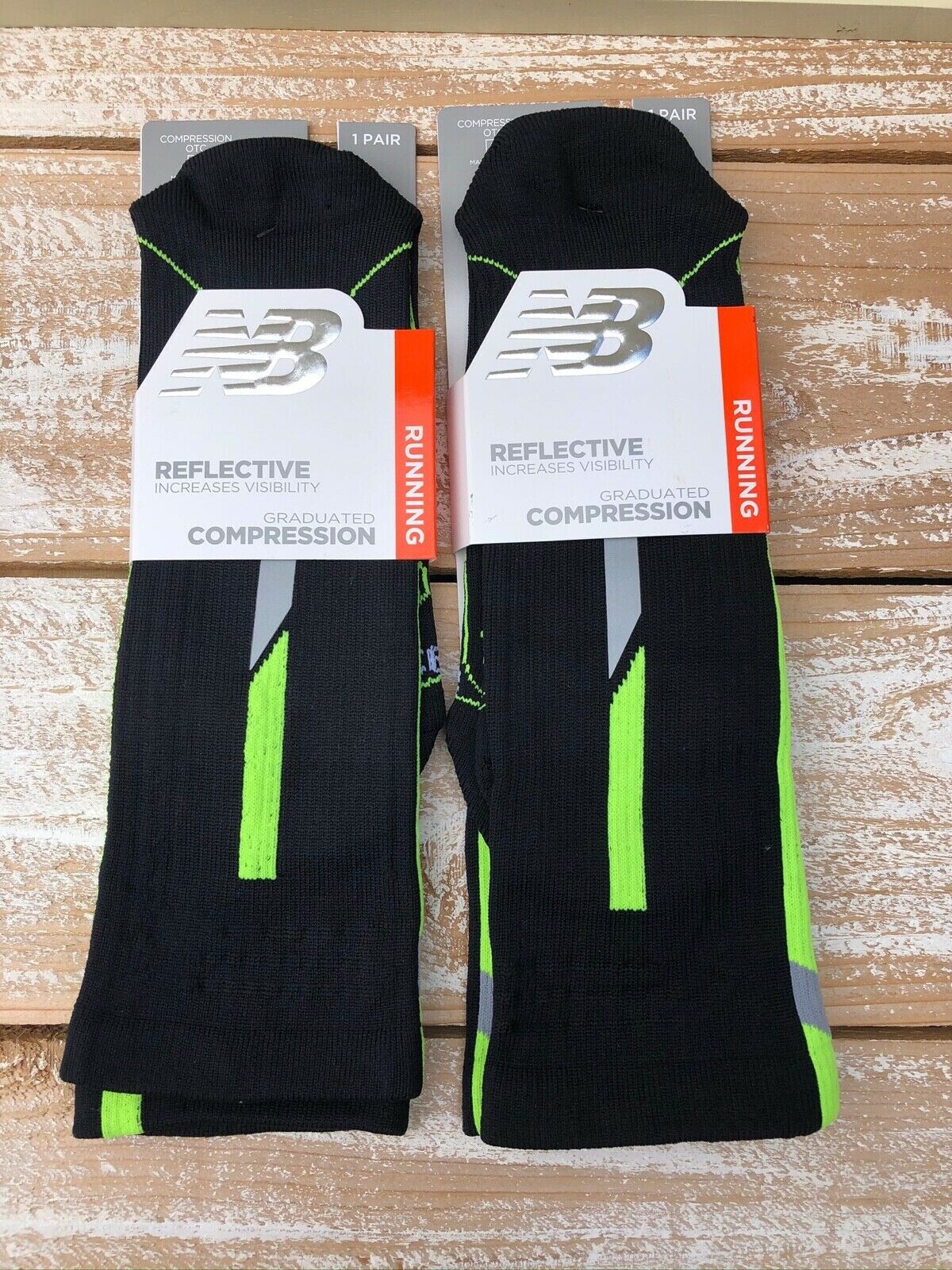 Set Of New Balance Reflective Compression Black & Neon Running Socks ...