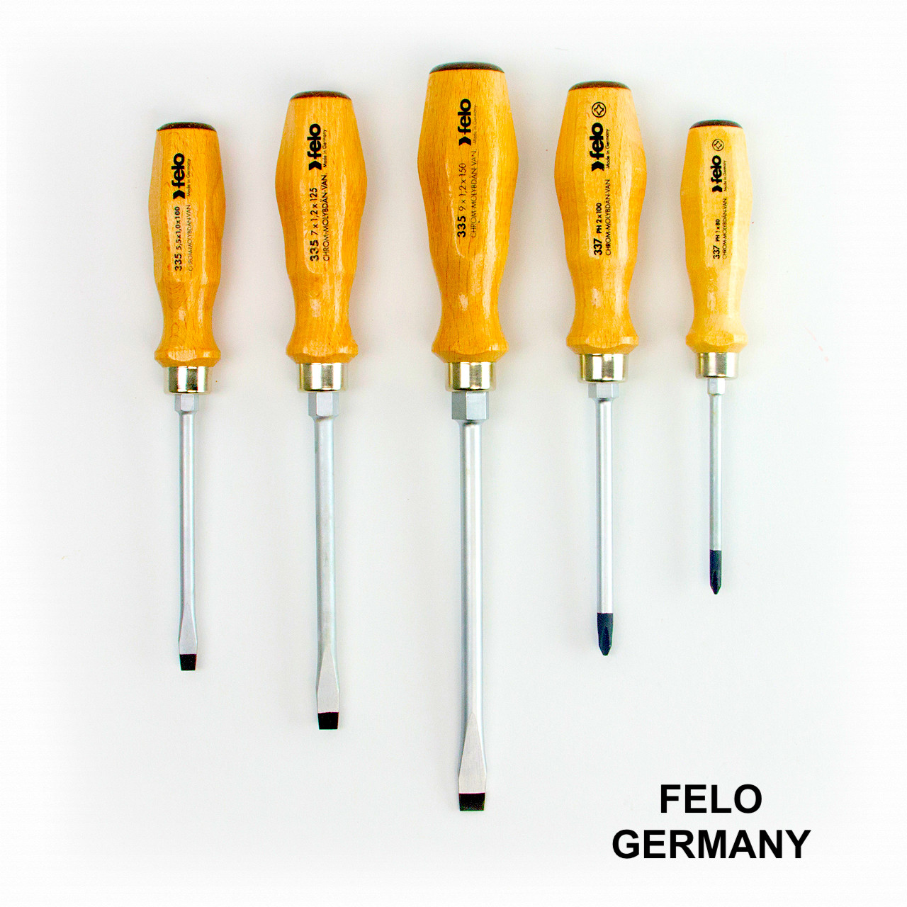 Felo 5 PC Slotted, Phillips and Pozidriv Wooden Handle Screwdriver Set ...