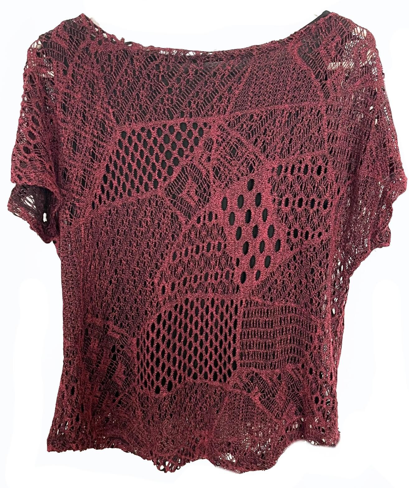 Womans Short Sleeve Lace Top with Black Tank (Attached), Wine, XL. Cot/Poly/Ray | eBay