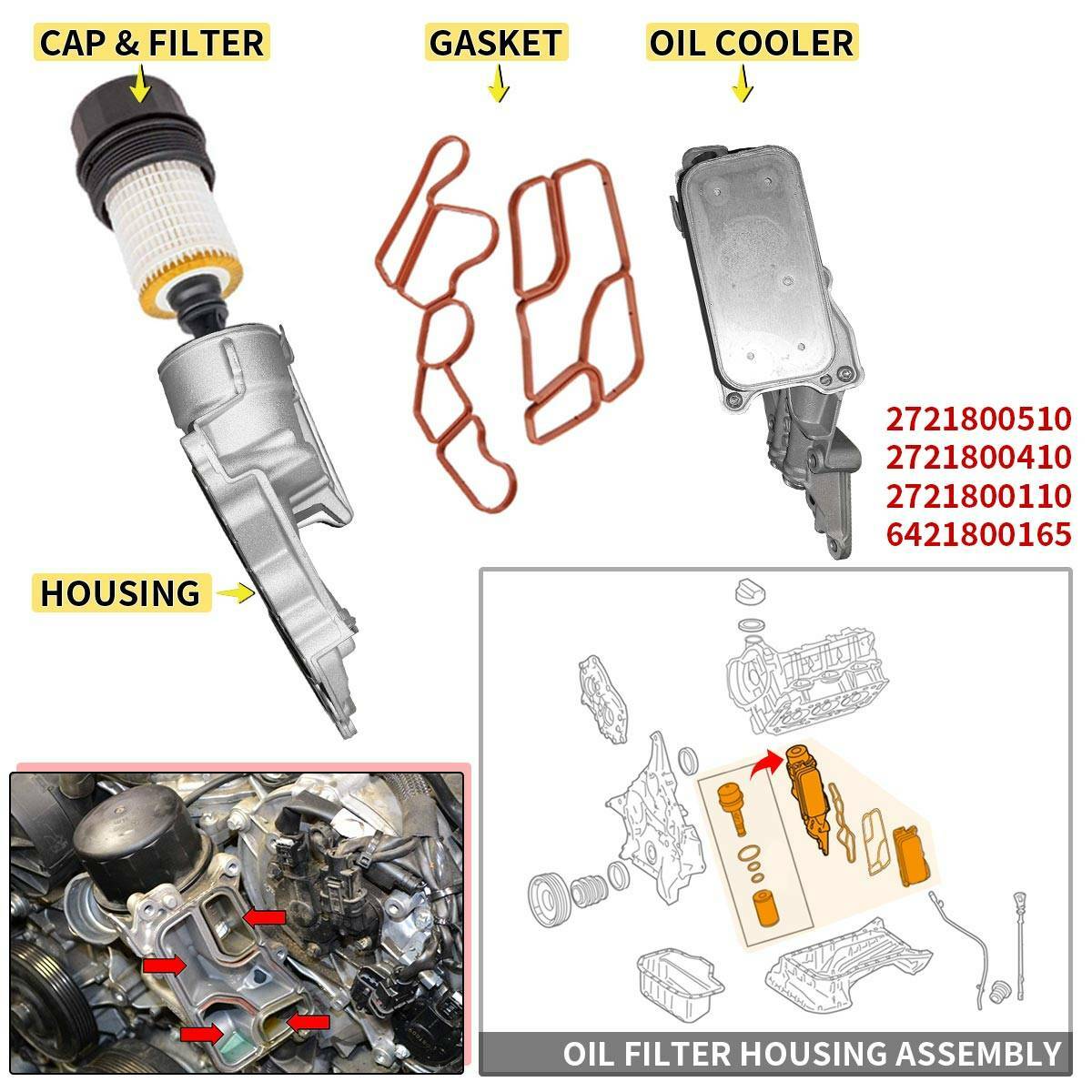 Oil Filter Housing w/ Cooler for Mercedes Benz W203 X164 W164 C230 ...