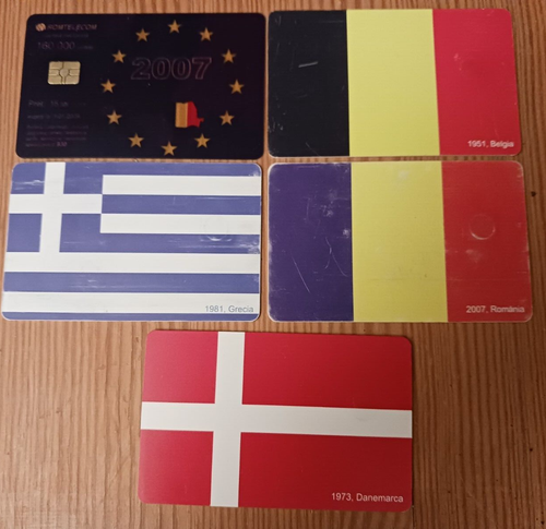5 Vintage Romanian Phone Cards-European Union Flags-Denmark/Greece ...
