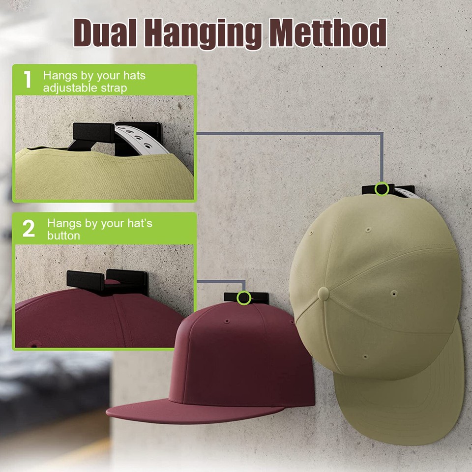 Baseball Cap Hat Rack Wall Door Hanger Holder Storage Organize 12 Hooks ...