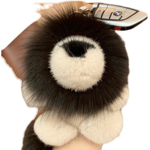 100% Real Mink Fur Lion Pompom Bag Charm Keyring Bag Purse Phone Furry ...