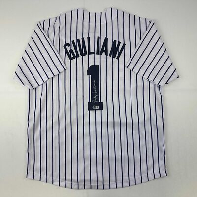 Autographed/Signed Rudy Giuliani New York Pinstripe Jersey Beckett BAS ...