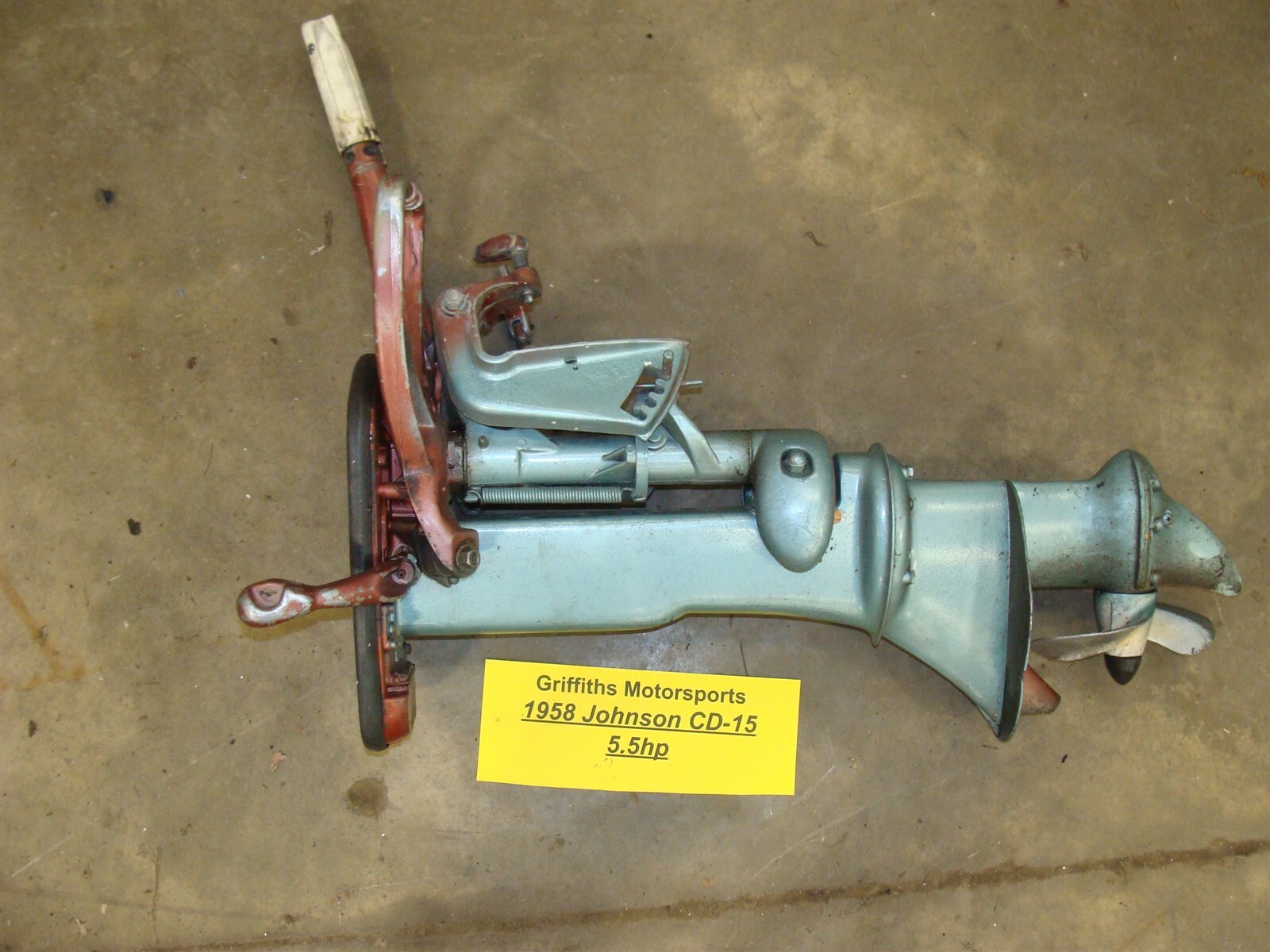 1958 Johnson CD-15 5.5hp outboard motor lower unit drive prop tiller ...