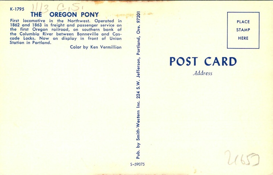 Portland OR Union Station Oregon Pony Locomotive Train Postcard unused ...
