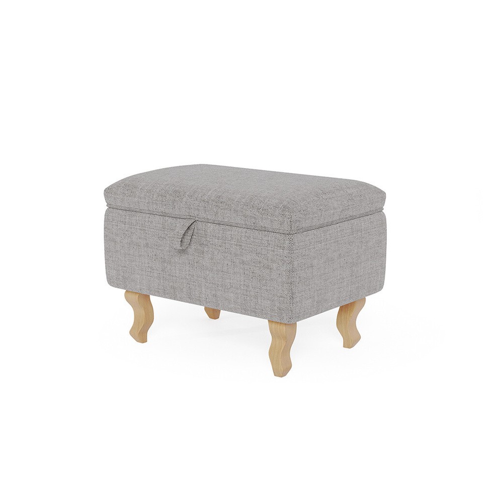 Linen Footstool Ottoman Footrest Chair Wood Legs Stool Storage Box ...