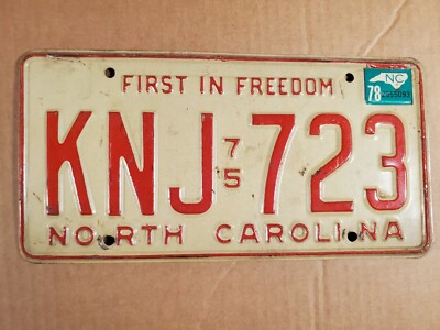 Vintage North Carolina NC Auto License Plate ~ 1975 KNJ-723 ~ First in ...