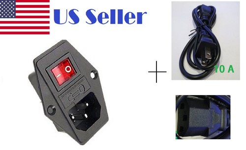 Power Socket panlel mount 10A 120V Inlet Module Plug IEC320 + 1m 100cm ...