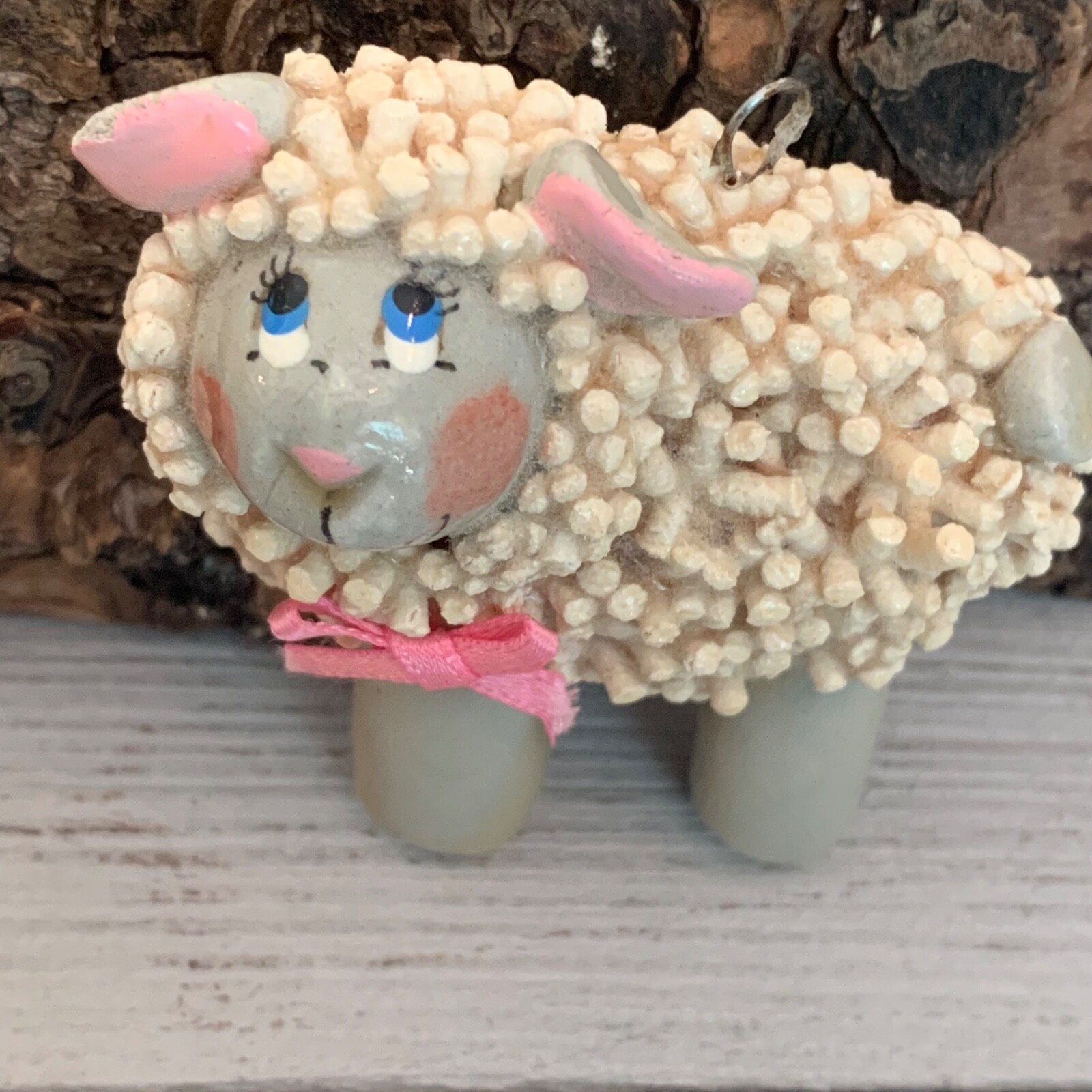 Darling VTG 70s Salt Dough Ornament Girl Sheep W Blue Eyes Pink Cheeks ...
