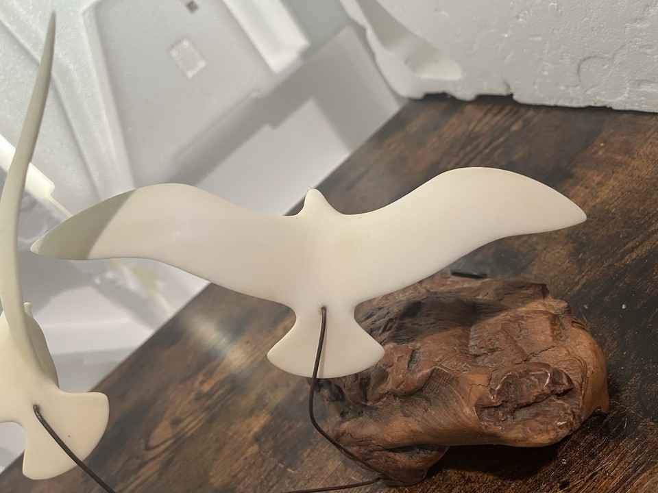 Vtg 1970's John Perry Seagull Duo Sculpture on Burl Base 10" tall ...