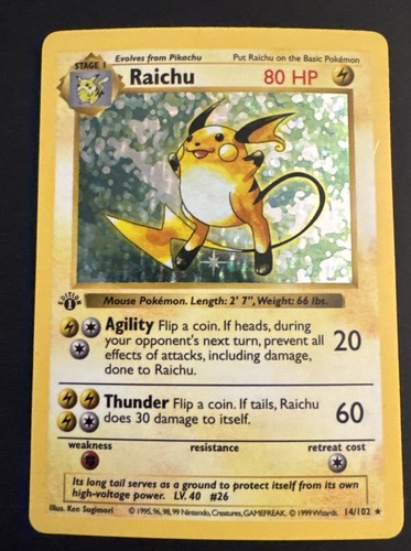 Pokemon WOTC Raichu Holo 14/102 - 1st Edition Shadowless Base Set LP | eBay