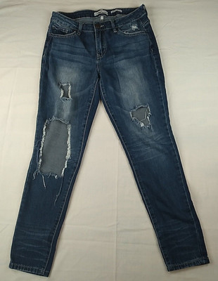 YMI Dream Mid Rise Dreamfit Blue Denim Distressed Jeans Womens Size 7 ...