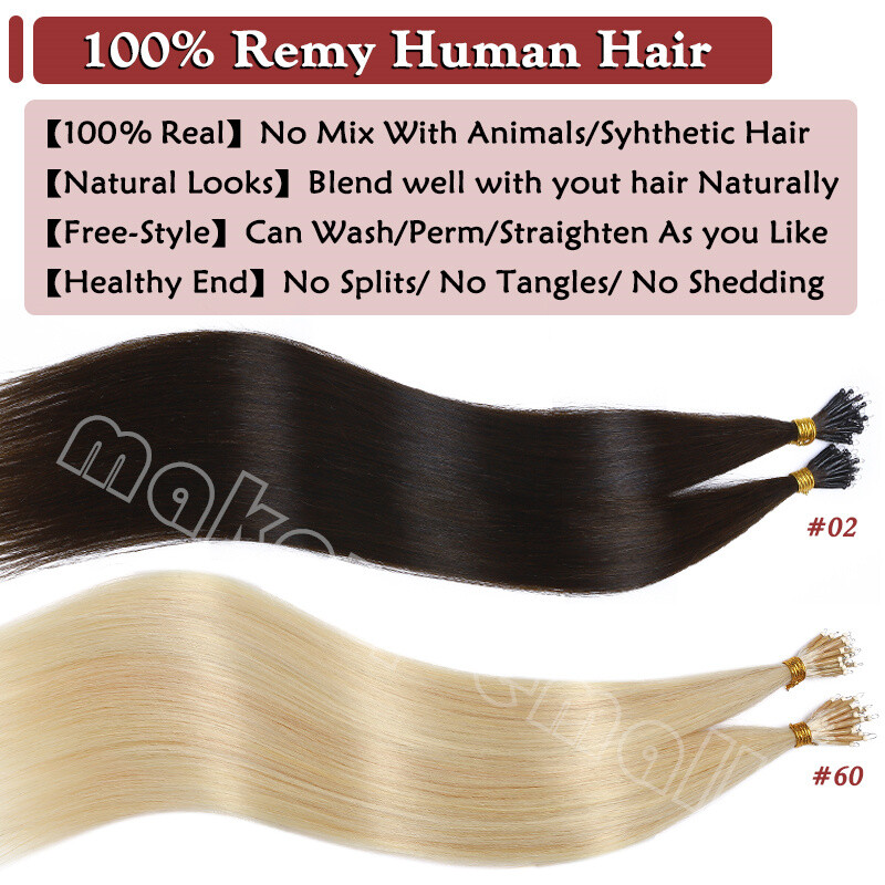 Invisible Nano RIng Nano Beads HUman Hair Remy Extensions FULL Head ...