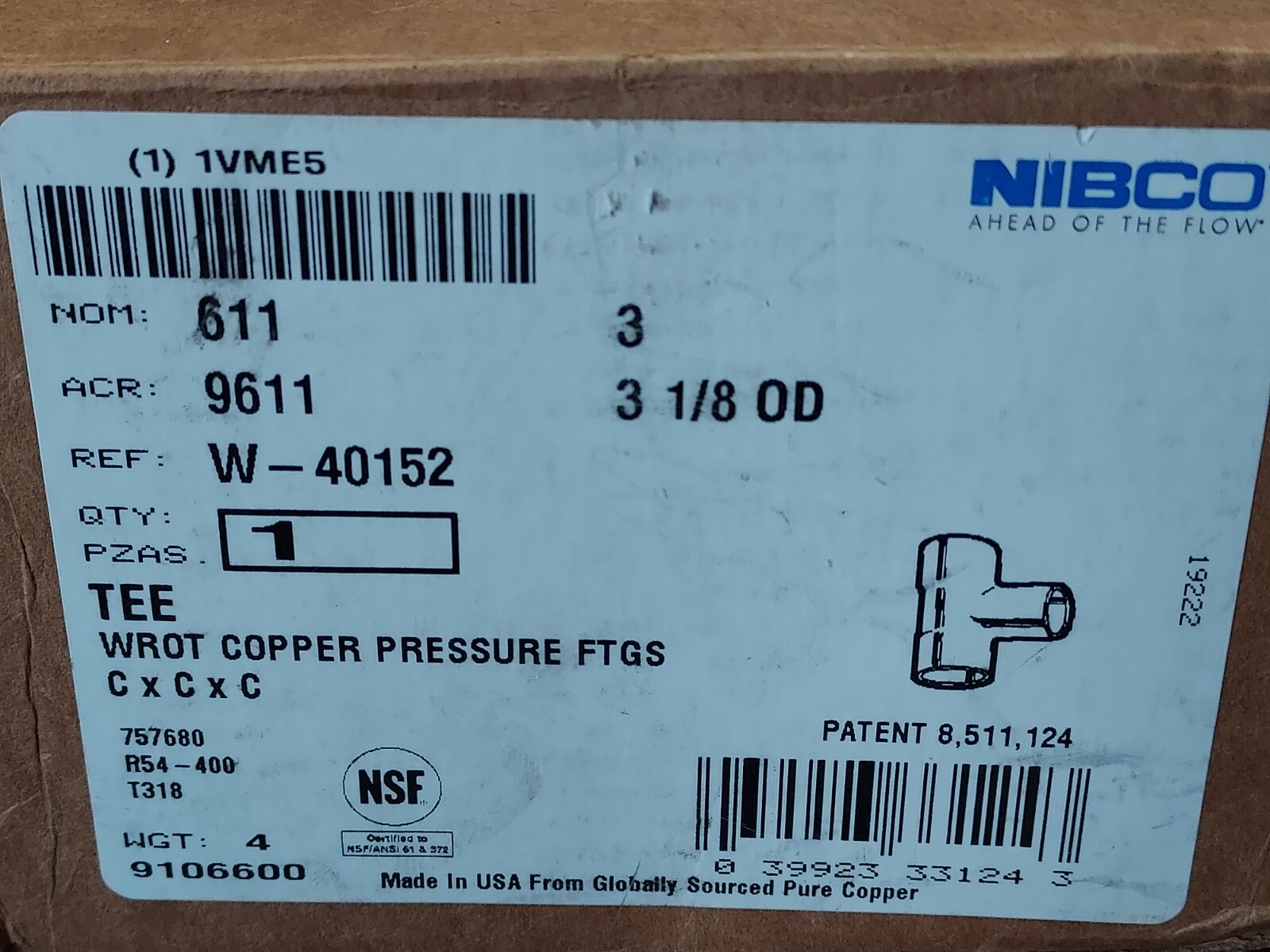 Nibco 611 3 3" Nom C Copper Tee, NEW in box | eBay