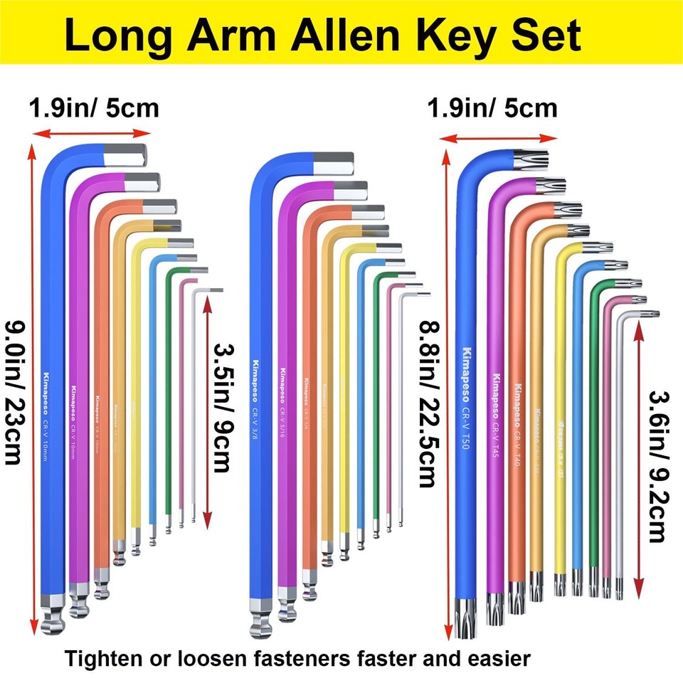 Hex Key Set 27PCS Long Arm Allen Key Set Extra Long Ball End Allen ...