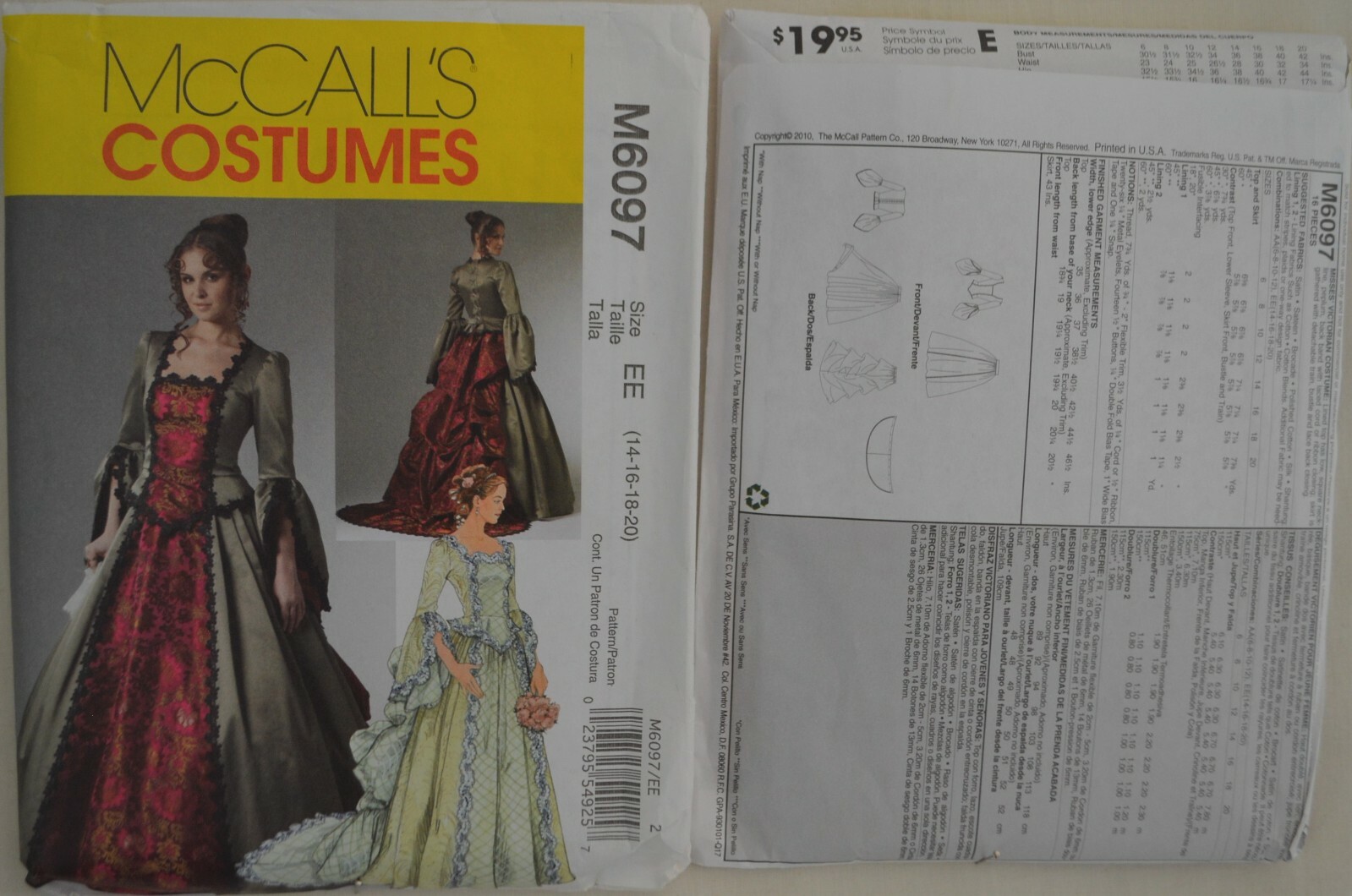 McCall's 6097 M6097 Steampunk Victorian Costume Gown Bustle 2 Looks 6 ...
