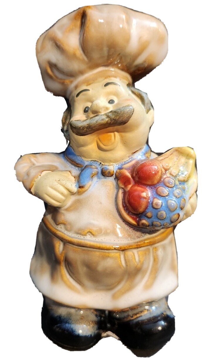 Porcelain Chef Holding Fruit Figurine 6" Kitchen Decoration Chef ...